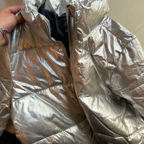 J. Crew | Jackets & Coats | J Crew Metallic Silver Puffer Jacket | Poshmark